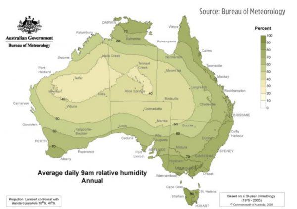 Average Daily Relative Humidity Map - Angus Australia